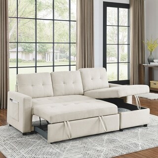 Beige Convertible Sleeper Sectional Sofa Bed with Side Storage Pocket ...