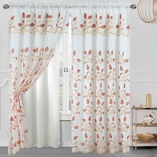 Cecilia Floral Embroidery Window Panel With Valance and Backing - Bed ...