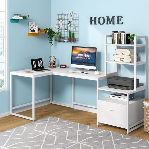 L-Shaped Computer Desk with Storage Shelves and Drawers - Bed Bath ...