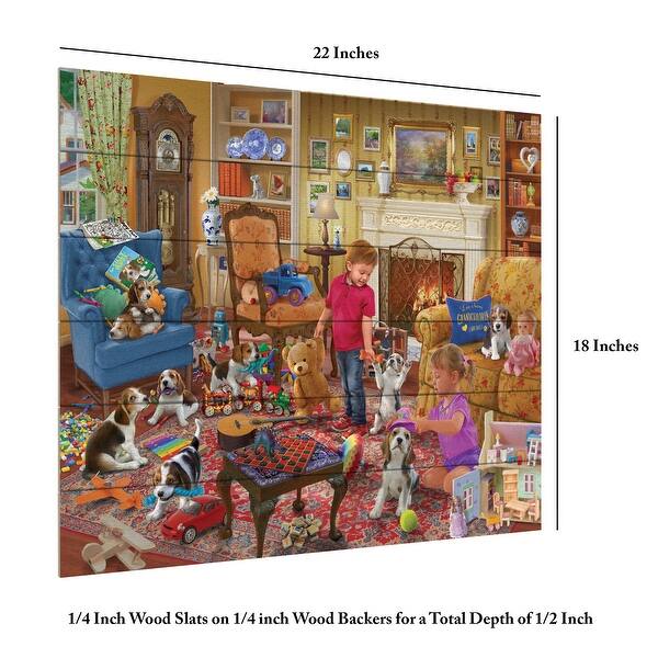 Bigelow Illustrations 'Fun with Puppies' Wood Slat Art - Multi - Bed Bath & Beyond - 37479961