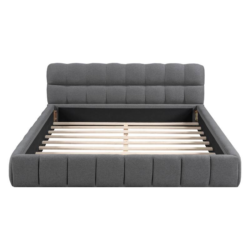 Queen Size Bed Frame Luxury Upholstered Low Profile Platform Bed with ...