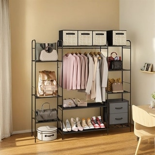 Garment Rack w/Double Shelves for Hanging Clothes,Free-Standing Rack ...