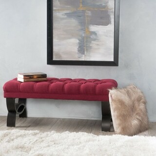 Contemporary Tufted Ottoman Bench with Tonal Piping Deep Red - Bed Bath ...