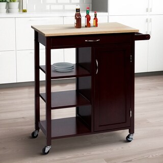 Wooden Rectangular Kitchen Cart with 1 Door and Open Compartments ...