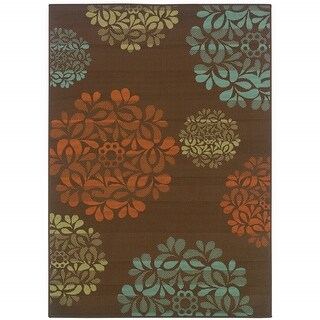 5' X 8' Brown Floral Stain Resistant Indoor Outdoor Area Rug - 6' x 7 ...