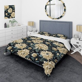 Designart "Dark Beige Flower Damask Breeze" Damask bed cover set with 2 ...