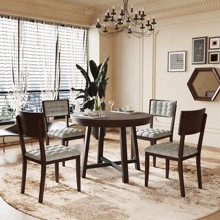 Rustic Style 42inch Round Dining Table Set with 4 Upholstered Chairs ...