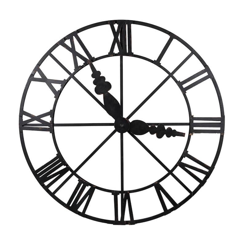 46 Inch Faux Clock Wall Decor, Round, Vintage Style, Matte Black Finish ...