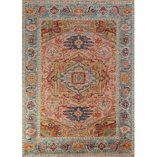 Geometric Pink Heriz Serapi Oriental Area Rug Handmade Wool Carpet - 7 ...