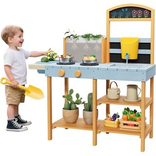 Kids Outdoor Play Kitchen with See Through Planter Box & 2 Side Plant ...
