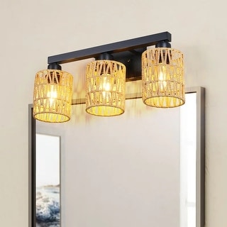 3-Light Bathroom Light Bohemian Rattan Vanity Lights - Bed Bath ...