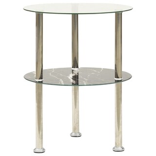 2-Tier Side Table Transparent & Black 15" Tempered Glass - Bed Bath ...