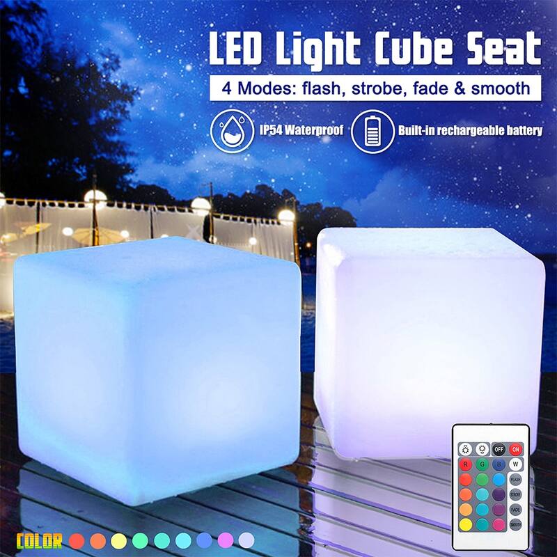 Modern Home LED Glowing Cube Box Stool w/Infrared Remote Control ...