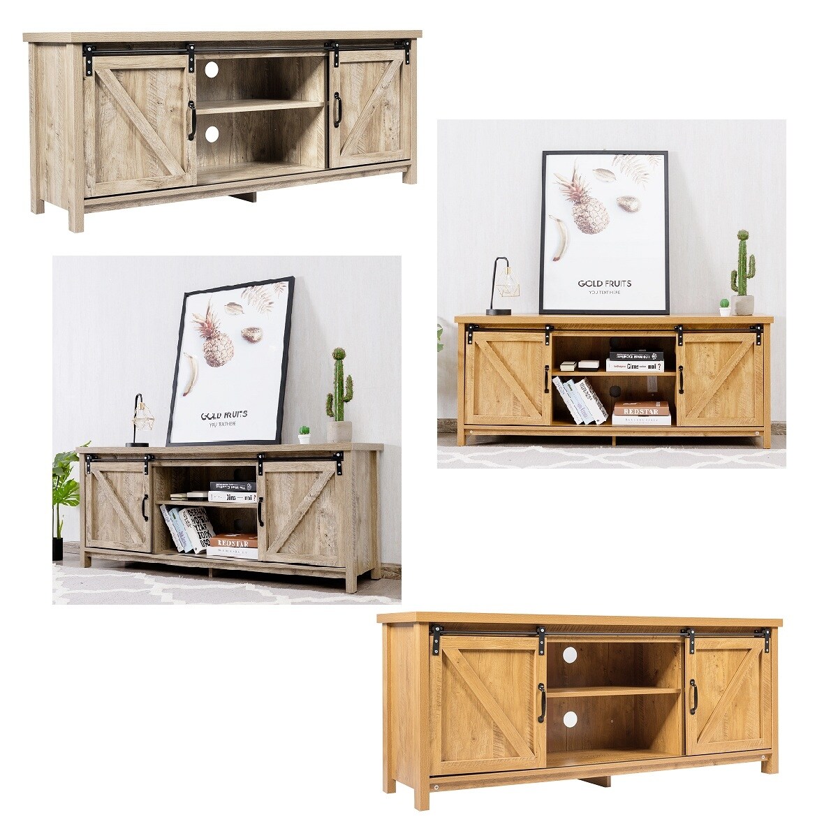 Costway Sliding Barn TV Stand Console Table for TV's Up to 60'' - See ...