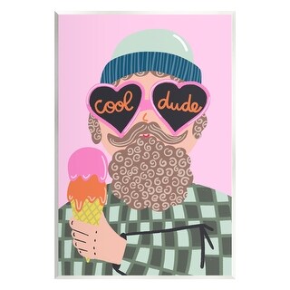 Stupell Cool Dude Whimsical Man Checkered Pattern Ice Cream Wood Wall ...