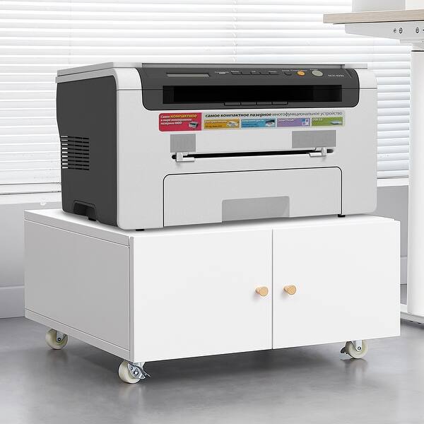 Office Copier Cabinet white 2 door steel copier stand mobile pedestal ...
