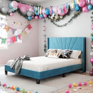 Solid & Sturdy Queen Size Velvet Upholstered Platform Bed - Bed Bath ...