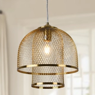 1-Light Single Golden Mesh Pendant Light - Brass - Bed Bath & Beyond ...