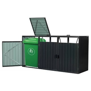 Outdoor Black Galvanized Steel Garbage Bin Storage Shed - Holds 3 Trash ...