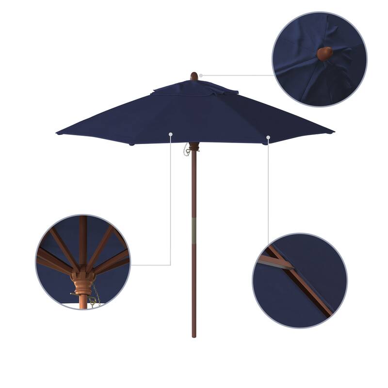 California Umbrella 7.5' Round Marenti Wood Frame Patio Umbrella with ...