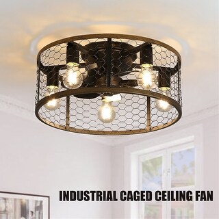 Industrial Cage Design Ceiling Fan with Light - Bed Bath & Beyond ...