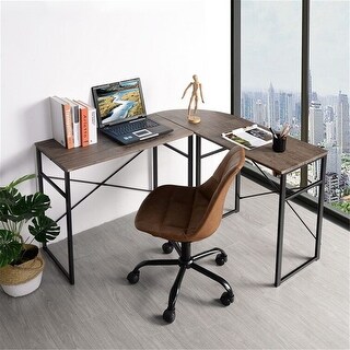 Desk L-Shaped Corner Computer Desk Metal frame for Home Office Black ...