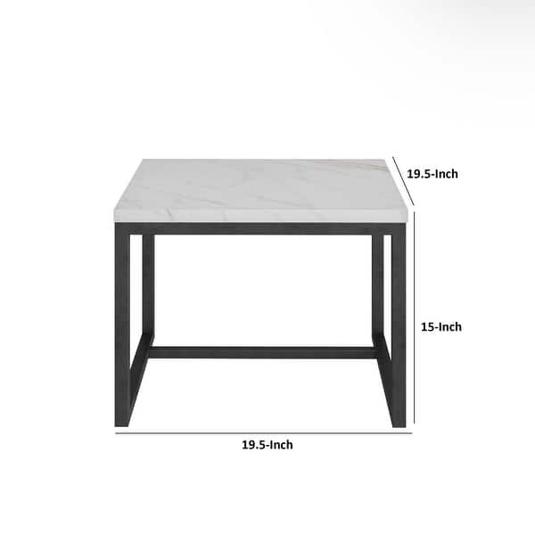 Cid 20 Inch Modern End Table, Marble Top, Metal Base, White, Black ...