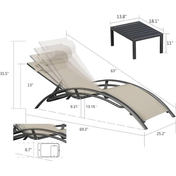 Patio Chaise Lounge Set Outdoor Beach Pool Sunbathing Lawn Lounger ...