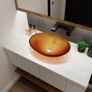 Tempered Glass Matte Bathroom Vessel Sink, Oval Bathroom Basin ...