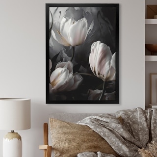 Designart "Cream Serenade Of Tulips I" Floral Tulip Framed Wall Art For ...
