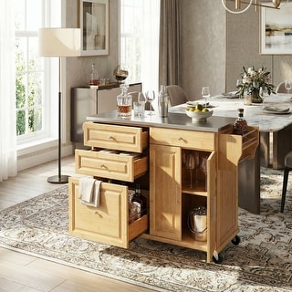 Christopher Knight Home - 50.8"W Bamboo Kitchen Island Cart with ...