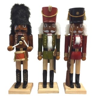 Set of 3 Brown Red Natural Wood Finish Traditional Nutcrackers 14.25 ...