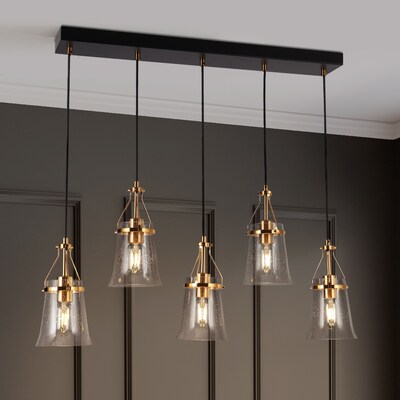 Haye Modern Gold Brass 5-Light Chandelier Seeded Glass Kitchen Island ...