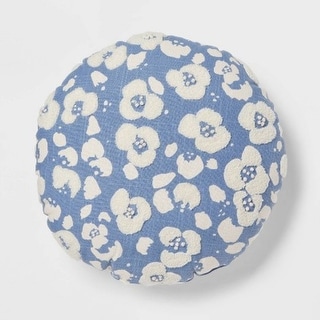 16" Boho Round Embroidered Leopard Decorative Pillow in Blue - Bed Bath ...