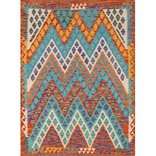 Hand-Woven Kilim Oriental Rug Reversible Multi-Color Wool Carpet - 4'1 ...