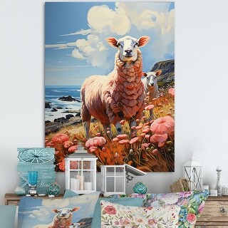 Designart "Coastal Pink Lamb" Sheep Wall Art Living Room - Bed Bath ...