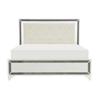 Fey Pearl White LED Faux Leather Upholstered Tufted Bed - Bed Bath ...