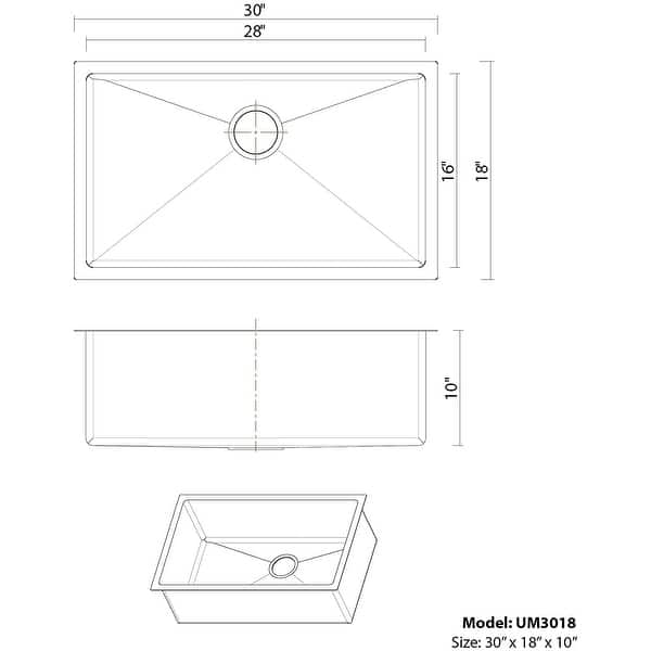 UM3018 17 Inch Under-mount Stainless Steel Single Bowl Kitchen Sink ...