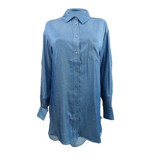 Calvin Klein Women's Beach Button-Up Shirt Swim Cover-Up (M, Chambray ...