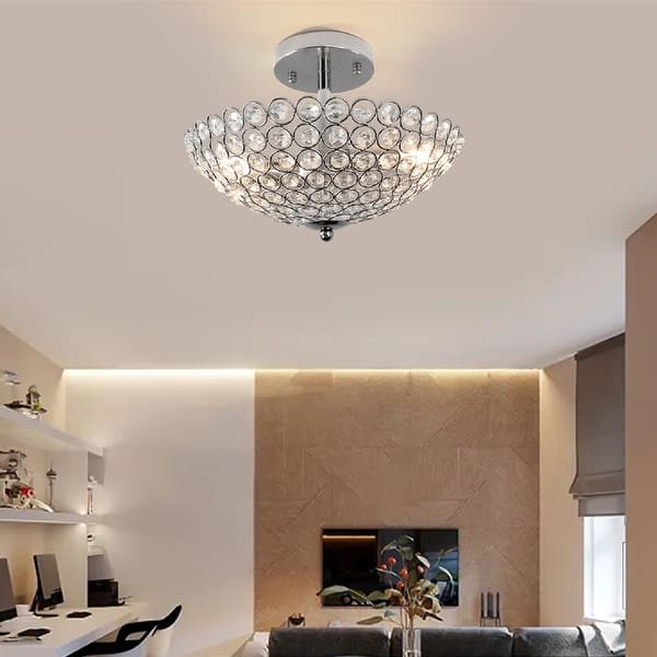 Chrome Bowl-shaped Crystal Flush Mount Ceiling Fixture Chandelier - 11 ...