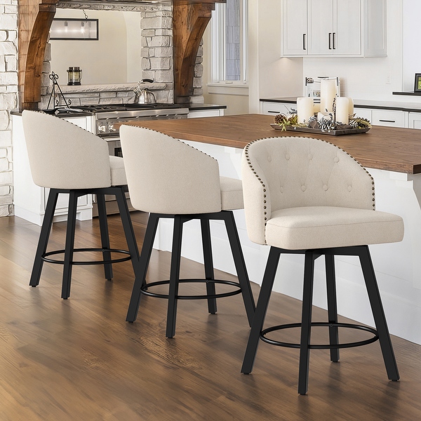 LUE BONA 26 Swivel Counter Height Bar Stools Set of 3 Upholstered Counter Stools With Backs 26 H