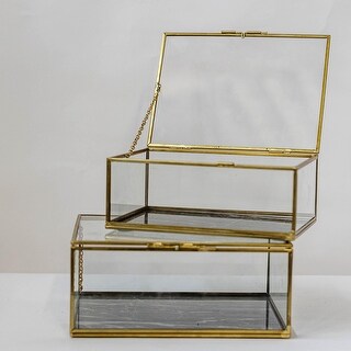 Set Of 2 Glass With Gold Color Metal Frame Lidded Boxes - Bed Bath ...