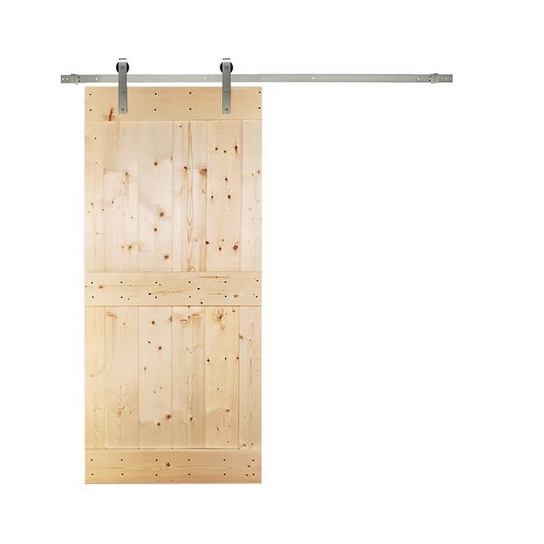 24 in x 84 in Unfinished 2 Panel Wood Barn Door with Sliding Hardware ...