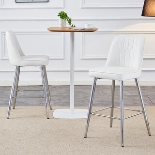 Set of 2 Modern PU Bar Stool - Silver Metal Legs with Cross ...