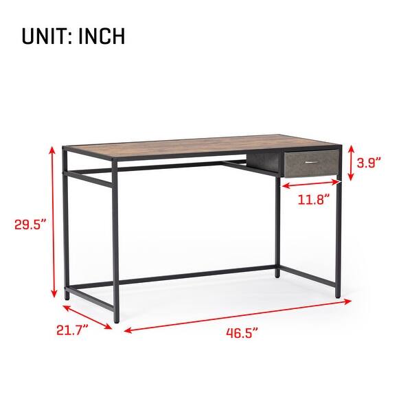 46.5 inch Computer Desk with Drawer, Study Writing Table with Metal ...