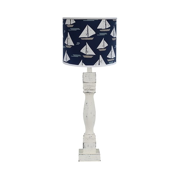 HomeRoots 30" Distressed White Candlestick Table Lamp With Navy ...