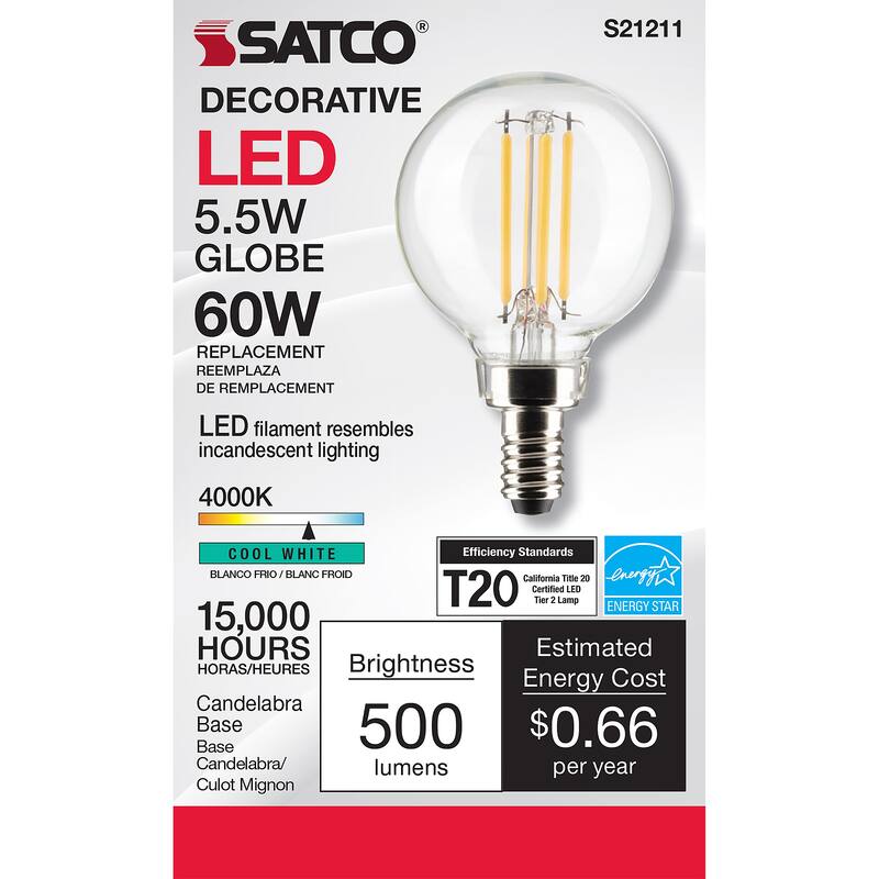5.5 Watt G16.5 LED - Clear - Candelabra base - 90 CRI - 4000K - 120 Volt - Bed Bath & Beyond ...