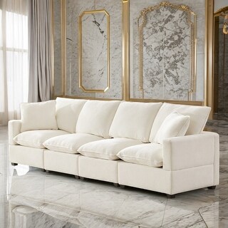 4 Seat Freely Combinable Sofa Sectional Couch Set with 2 Pillows, 2 ...