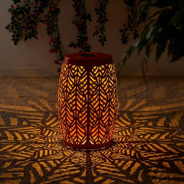 Glitzhome Outdoor Planter Stand Iron Leaf Pattern Garden Stool with ...