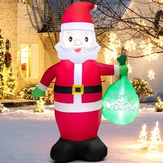 Gymax 5FT Christmas Self Inflatable Santa Holding Gift Bag Decoration ...